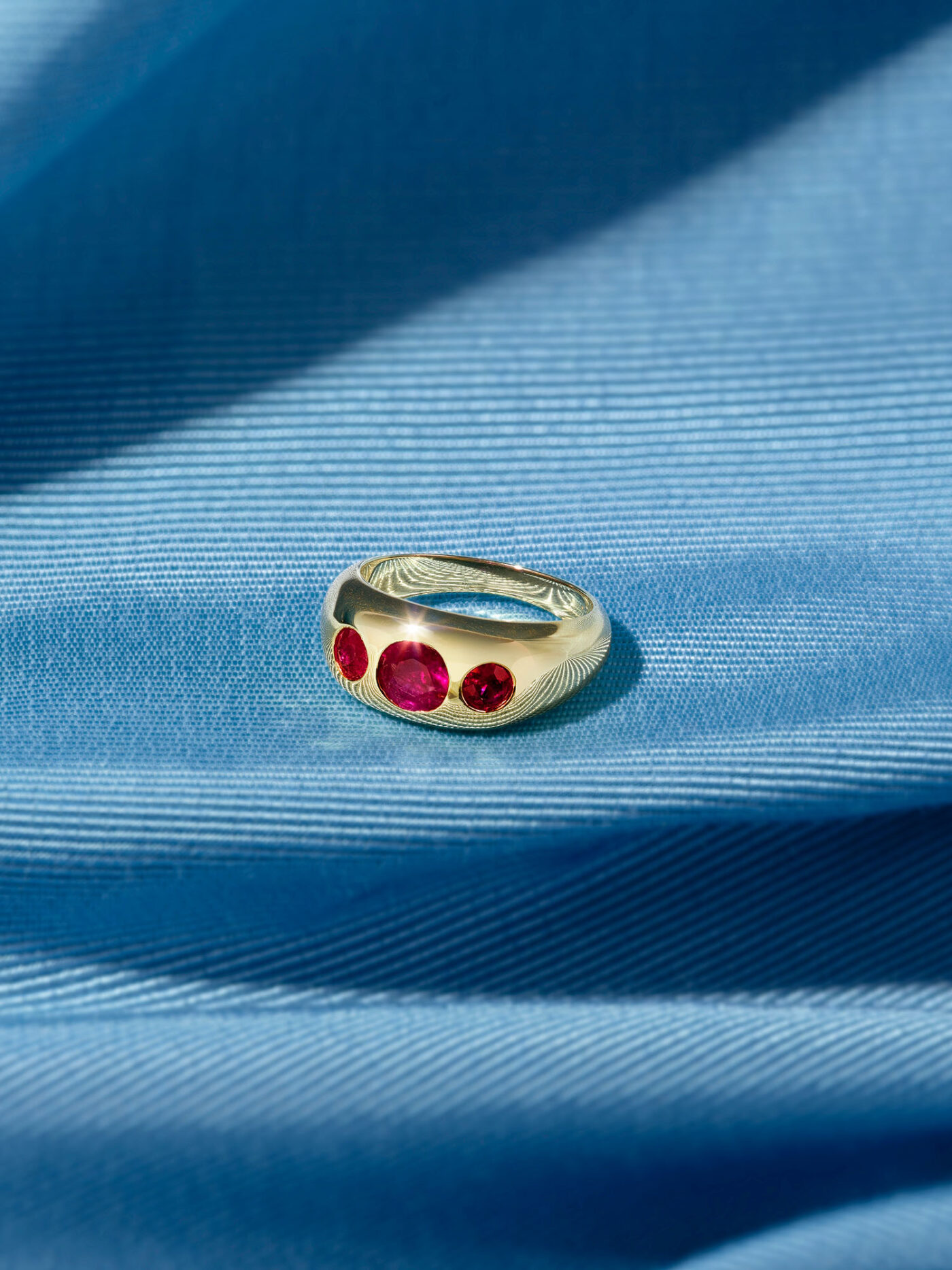 AYA x Gemfields Ruby Three Stone Ring featuring Gemfields Mozambican ...